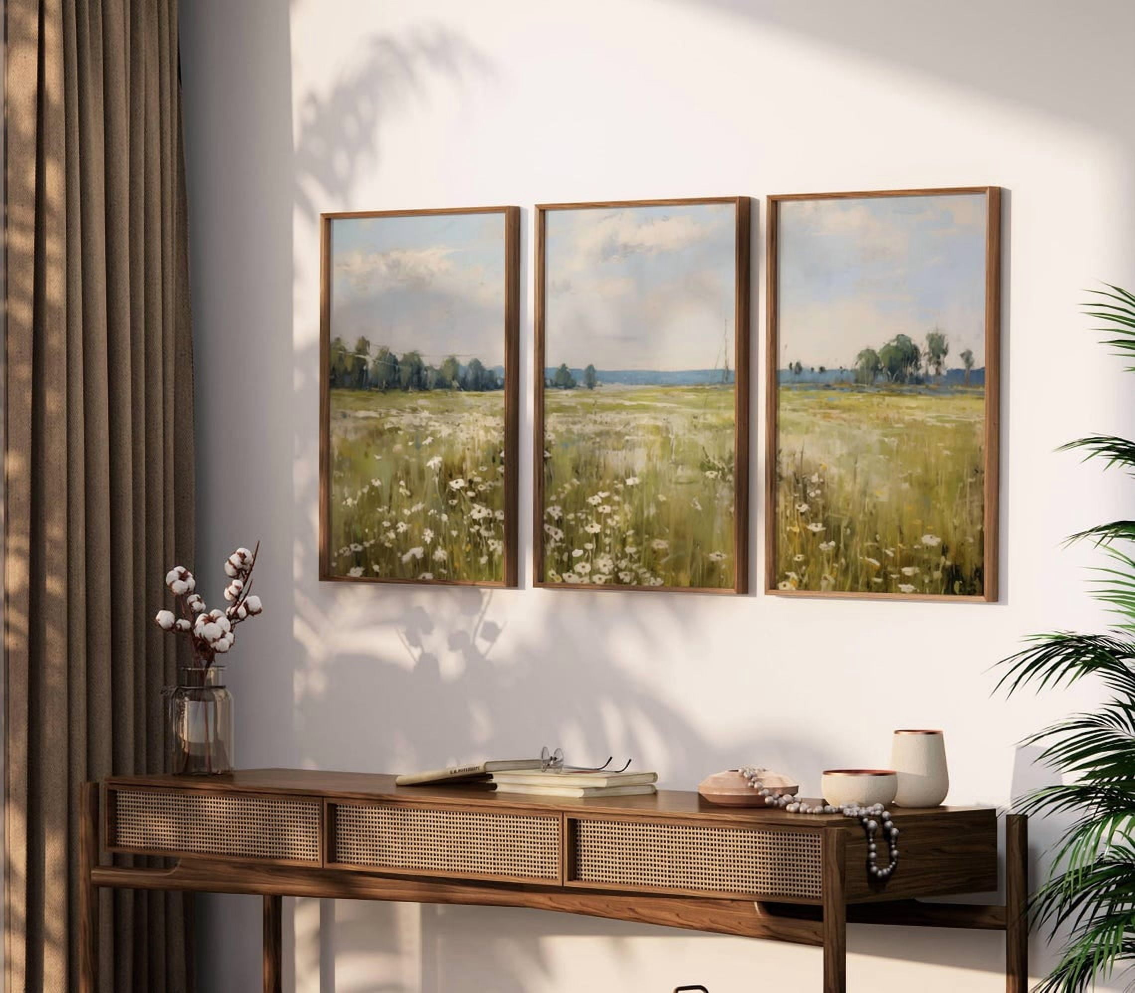 UNFFRAMED Country 3 Pieces Vintage Wall Art, Wildflower Field Set Of 3 ...