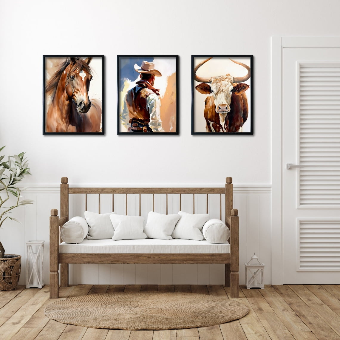 UNFFRAMED Country Posters Set, Cowboy, Horse, Longhorn Art Set 3 Prints ...