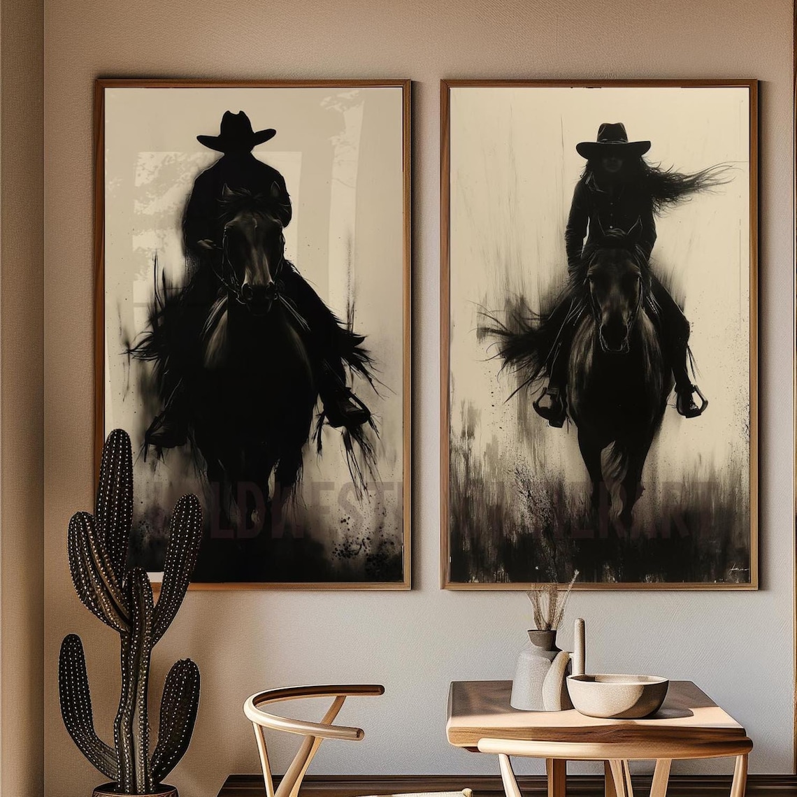 UNFFRAMED Cowboy And Cowgirl Poster Set, Rustic Western Horseback ...