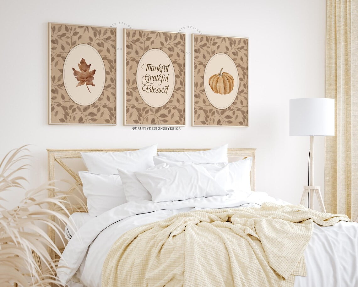 UNFFRAMED Cozy Fall Posters Set, Rustic Fall Art, Thankful Grateful ...