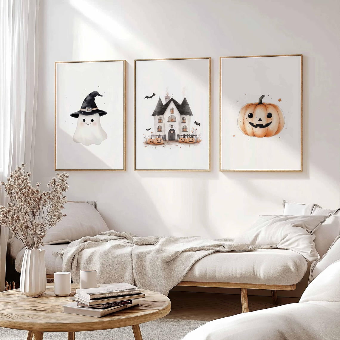 UNFFRAMED Cute Ghost Poster Set Of 3 Spooky Wall Art For Cute Spooky ...