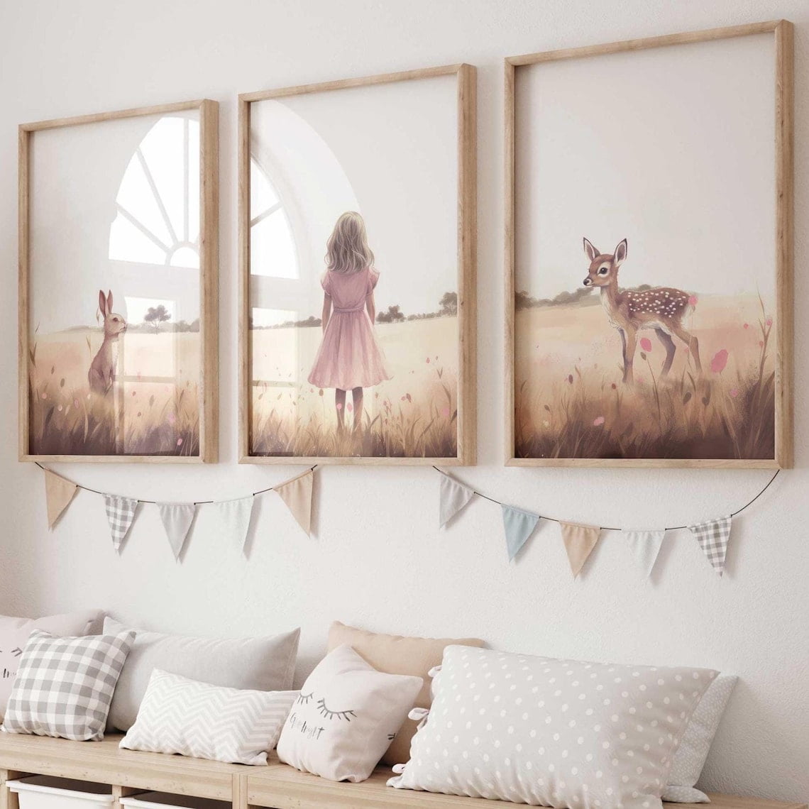 Luvia Deer Nursery Decor, Bunny & Deer, Set Of 3, Rabbit, Countryside ...