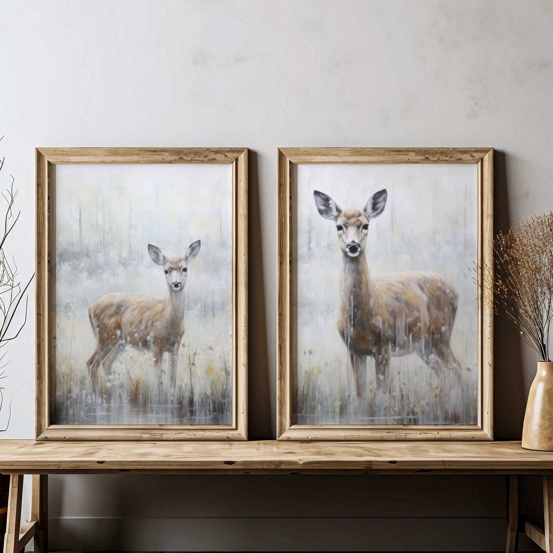 Luvia Deerdeer In A Field, Deer Fawn Poster, Set Of 2, Vintage Woodland ...