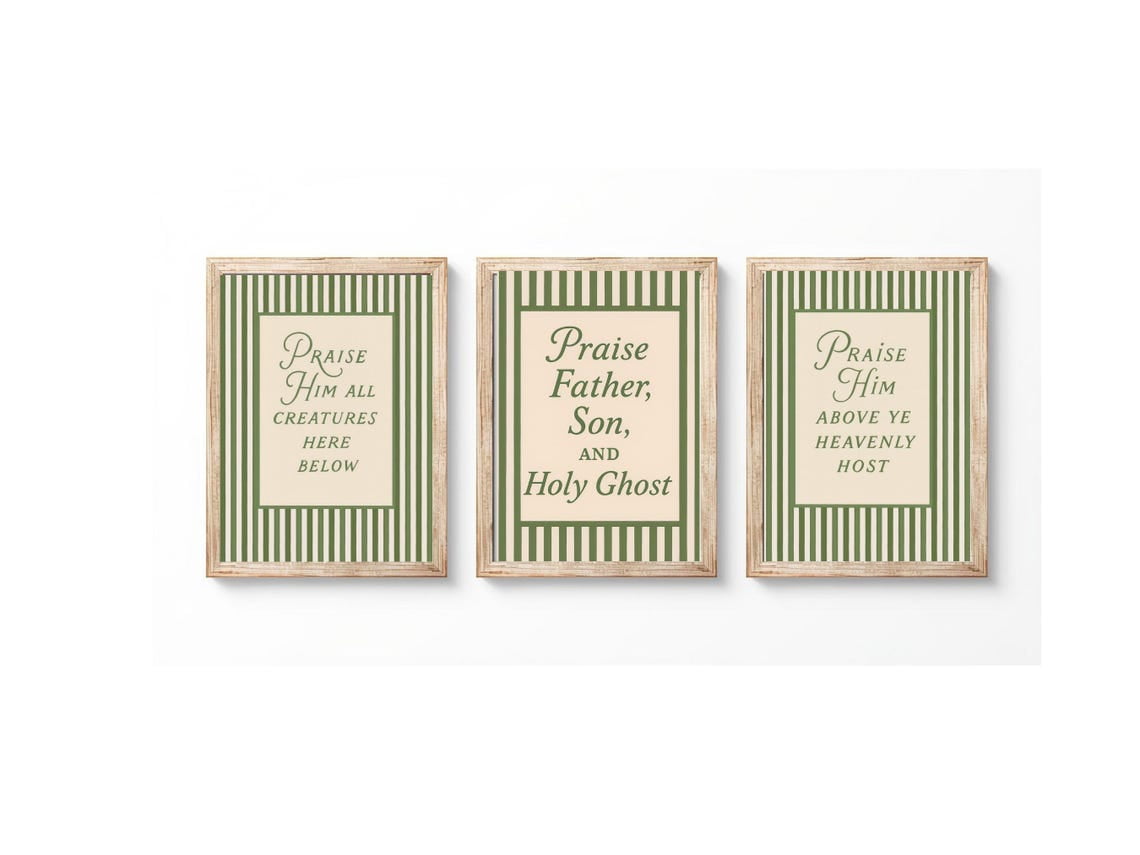 UNFFRAMED Doxology Hymn Posters, Green Christian Scripture Wall Art Set ...