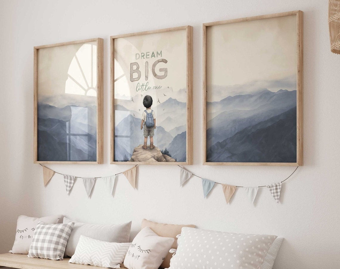 Luvia Dream Big Little One Print, Boys Room Decor, Set Of 3, Adventure ...