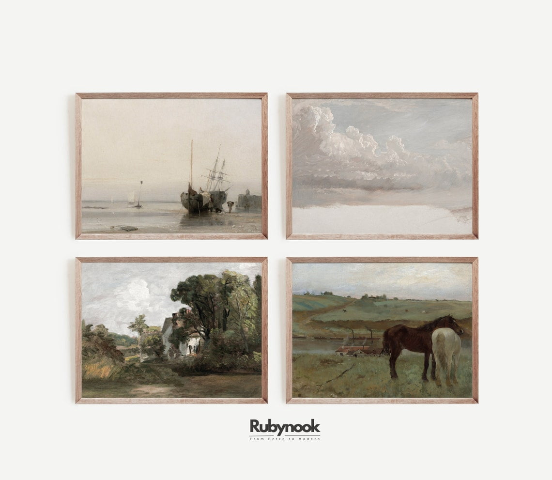UNFFRAMED Eclectic Fine Art Collection, 4 Piece Classic Set Piece, Wall ...