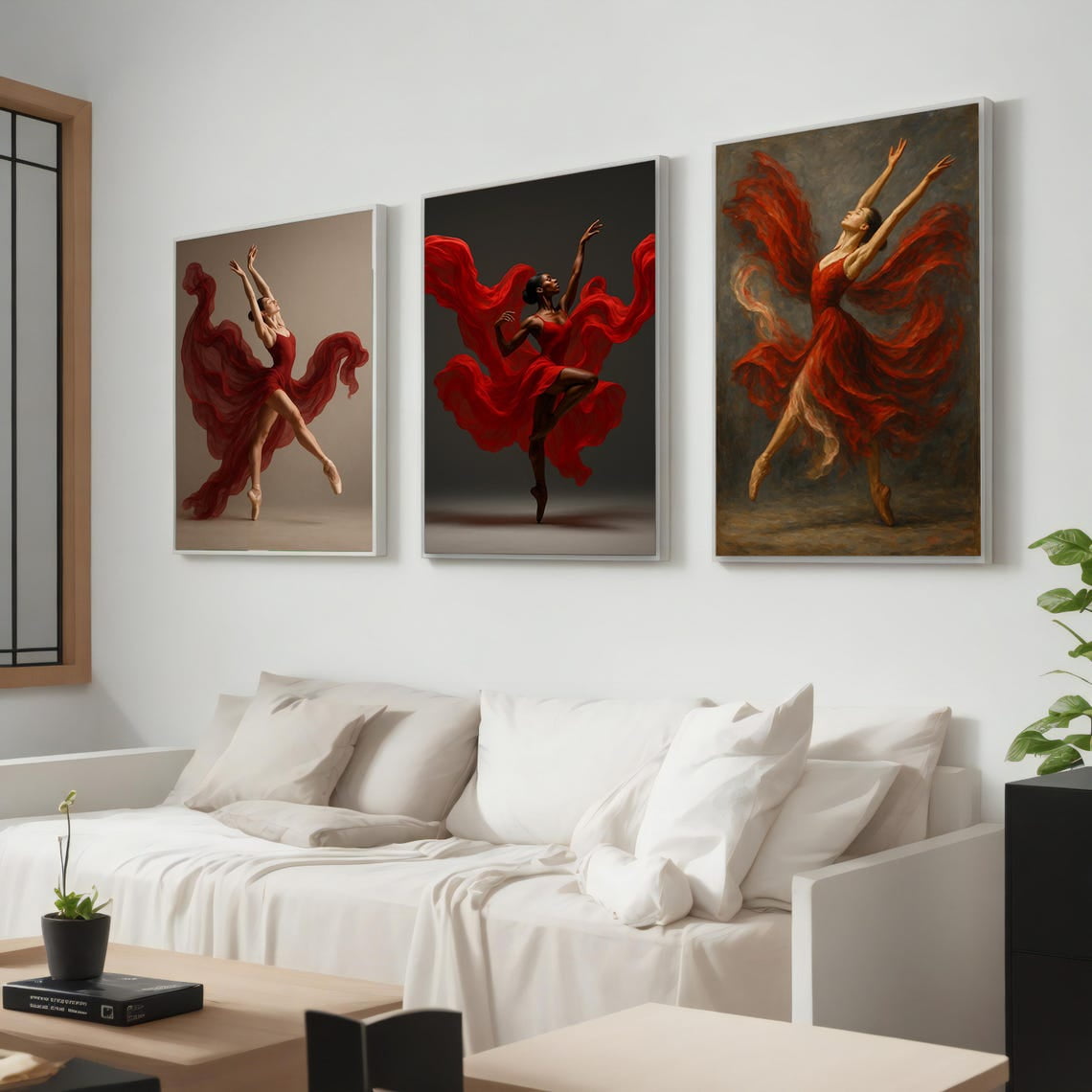 UNFFRAMED Elegant Ballet Dancer Set, Red Dress Wall Art, Ready To Hang ...