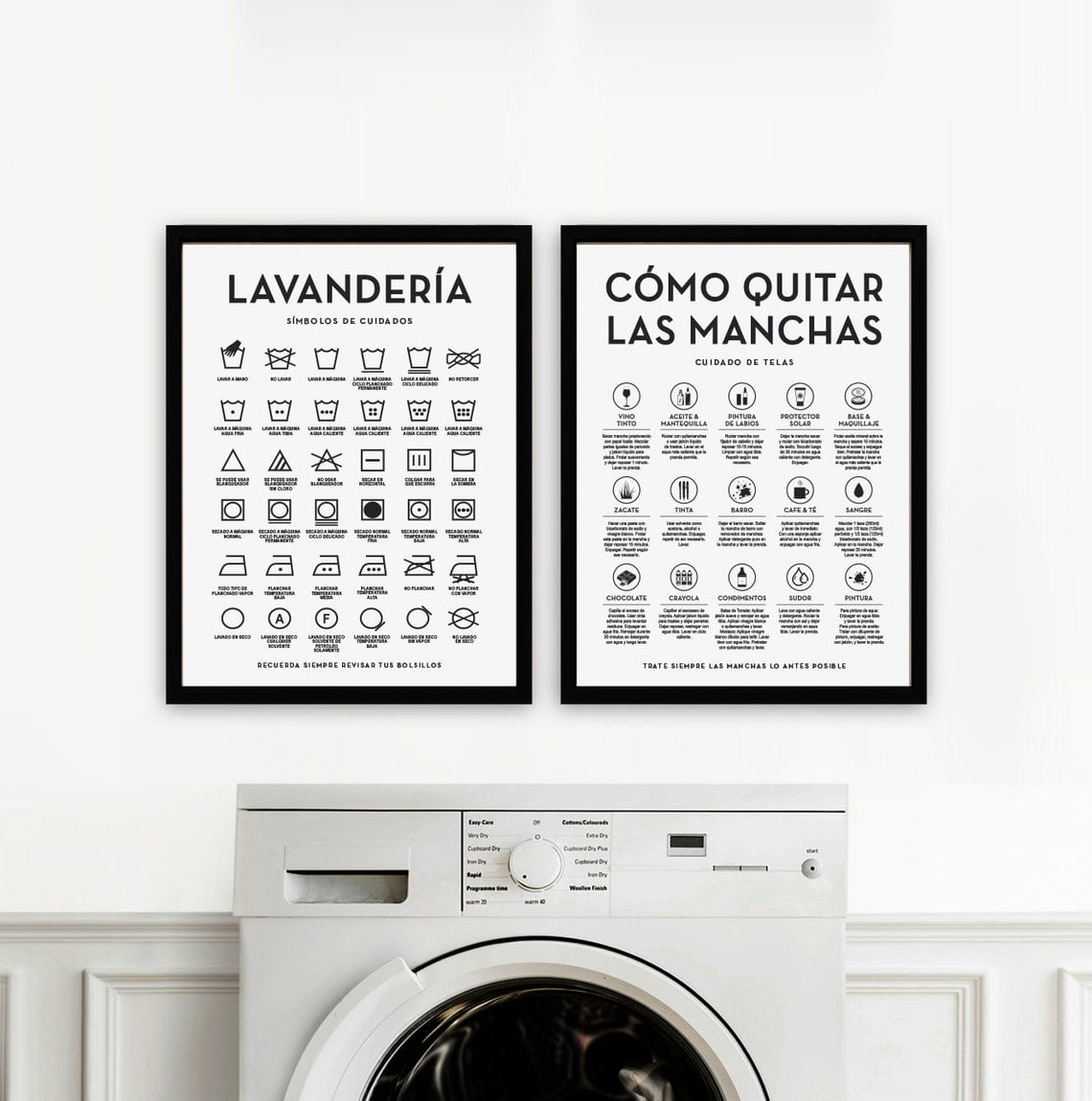 UNFFRAMED Español Laundry Room Art Spanish Laundry Symbols Poster Set ...