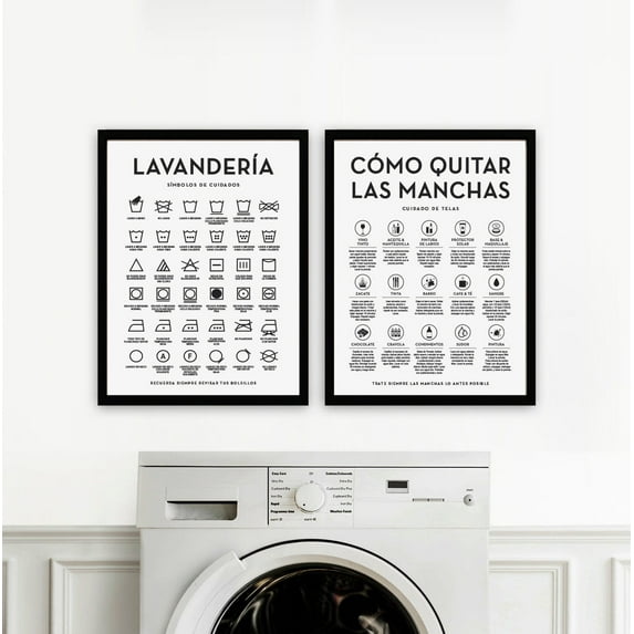 UNFFRAMED Español Laundry Room Art Spanish Laundry Symbols Poster Set ...