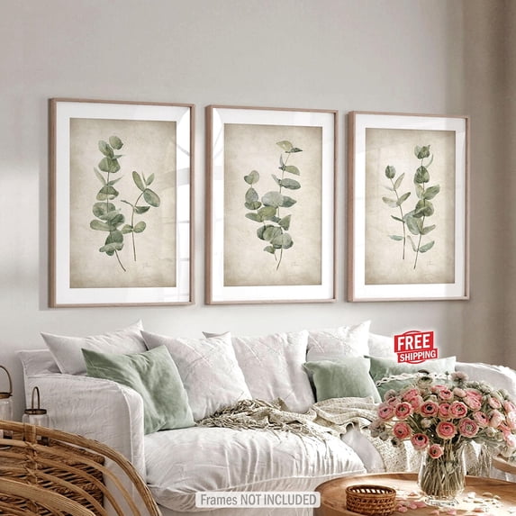 UNFFRAMED Eucalyptus Poster Set Of 3, Botanical Green Wall Art Set 3 ...