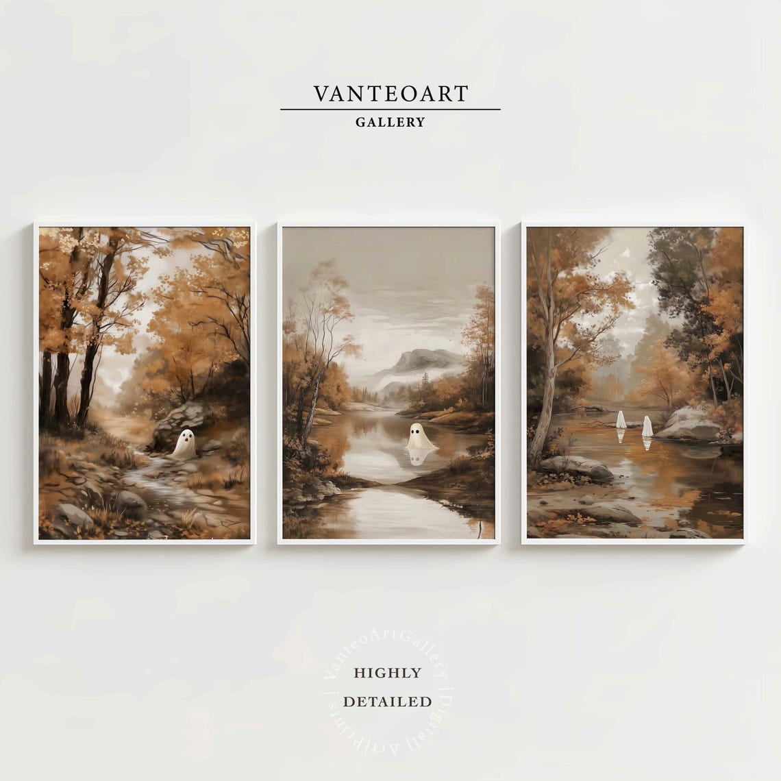 UNFFRAMED Fall Autumn Landscape Posters Ghost In Forest Set Of 3 ...