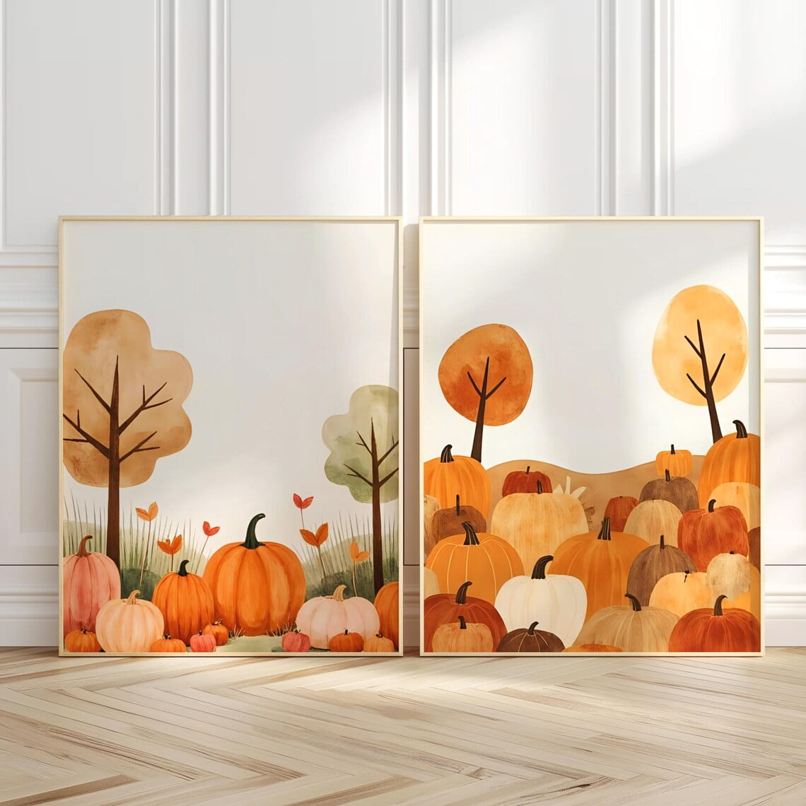 UNFFRAMED Fall Folk Art Set Of Two Posters, Whimsical Pumpkin Decor ...