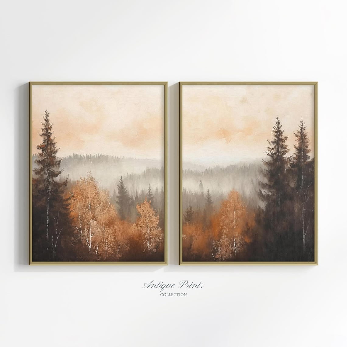 UNFFRAMED Fall Forest 2 Pieces Wall Art, Mountain Landscape Set Split ...
