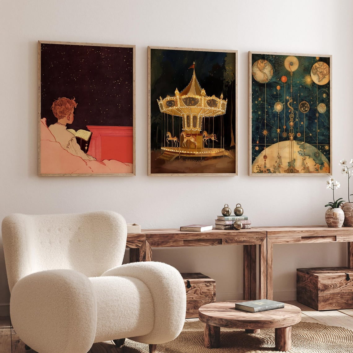 Luvia Fantasy Night Prints Set Of 3 Posters - Magical Carousel, Starry ...