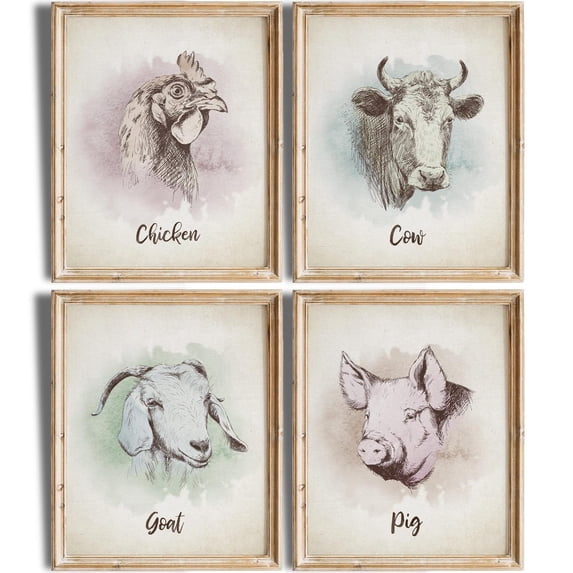 UNFFRAMED Farm Animal Portrait Art Posters Set Set 4 Prints 8x12 ...