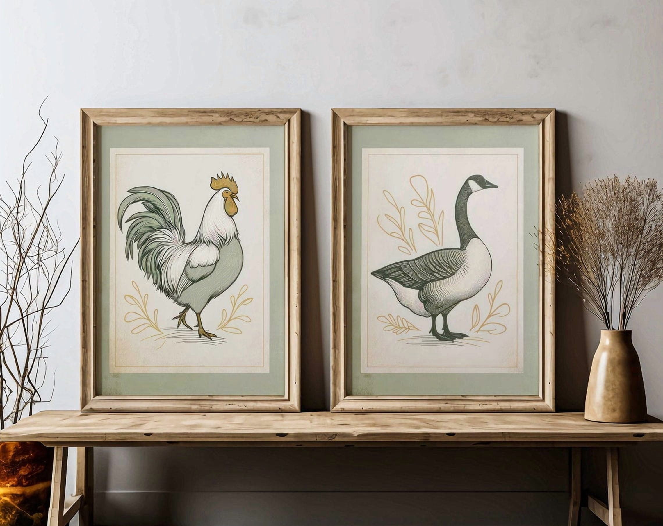 Luvia Farm Goose & Rooster Goose Print, Rooster Art, Vintage Farm ...