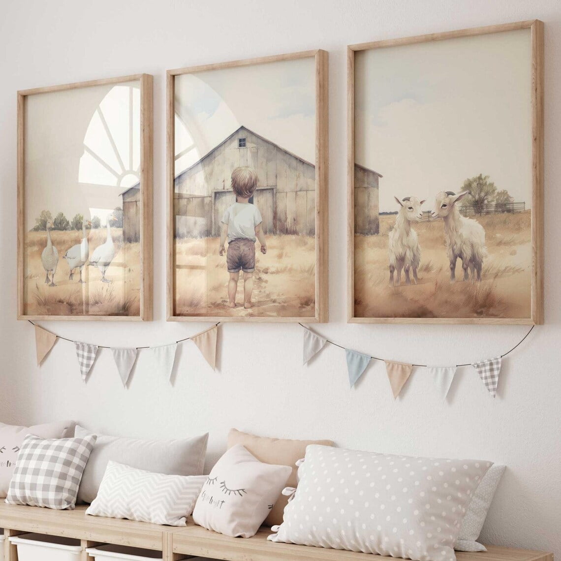 Luvia Farm Nursery Decor Set Of 3, Goats & Geese Farmhouse Nursery ...