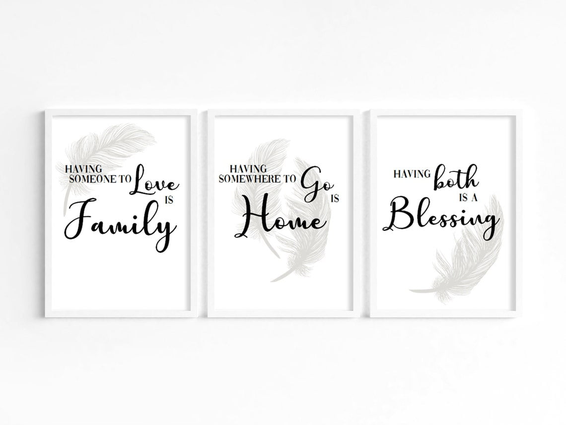 UNFFRAMED Feather Quote Posters, Family, Home, Blessingset Set 3 Prints ...
