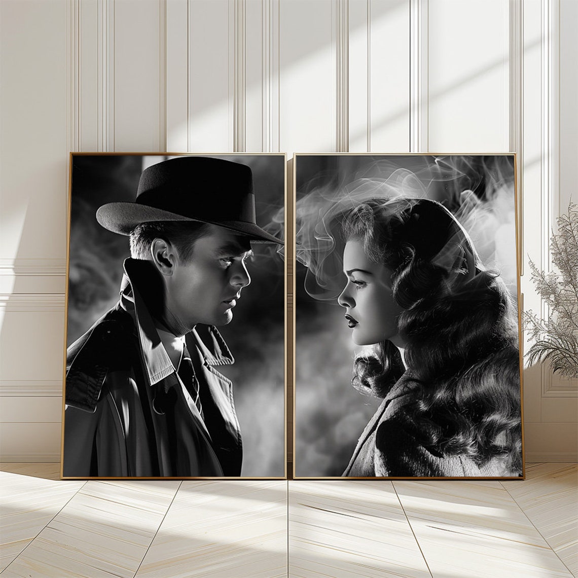 UNFFRAMED Film Noir Couple Poster Set, Vintage Movie Scene Wall Art Set ...