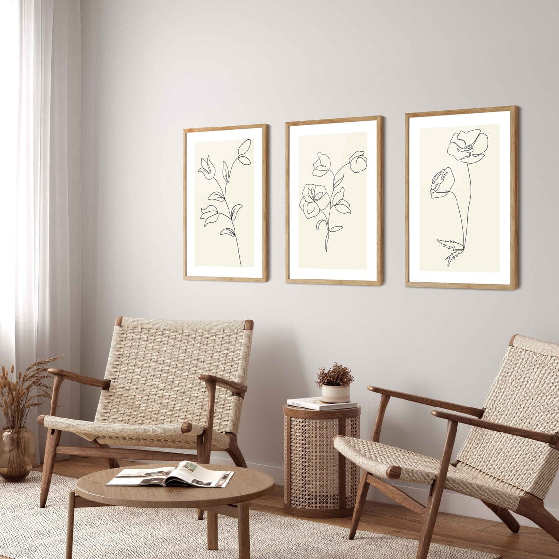 UNFFRAMED Floral Line Art Prints Set, Minimalist Botanical Wall Decor ...