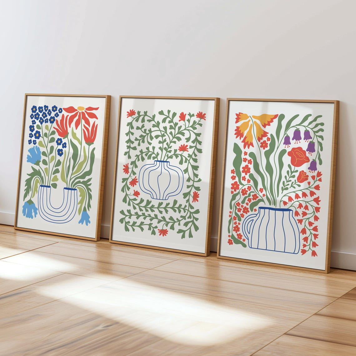 UNFFRAMED Floral Plant Prints Set Of 3, Scandinavian Gallery Wall Art ...