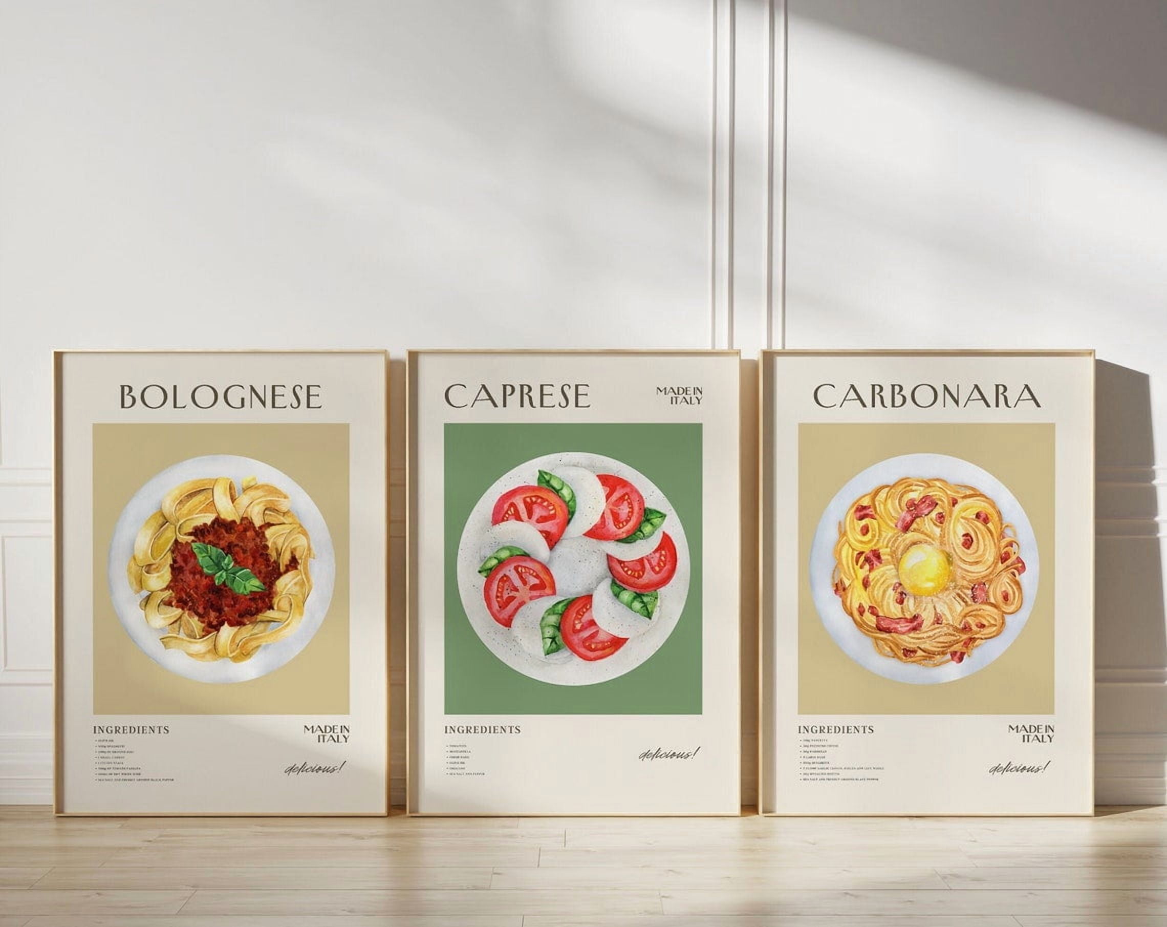 Luvia Food Print Set Of 3, Bolognese Print, Carbonara Print, Caprese ...