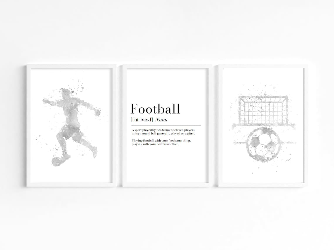 UNFFRAMED Football Posters, Boys Sports Room Decor Set, Watercolour ...