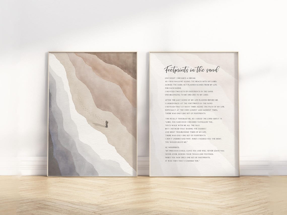 UNFFRAMED Footprints in the sand poem Christian wall art Poster ...
