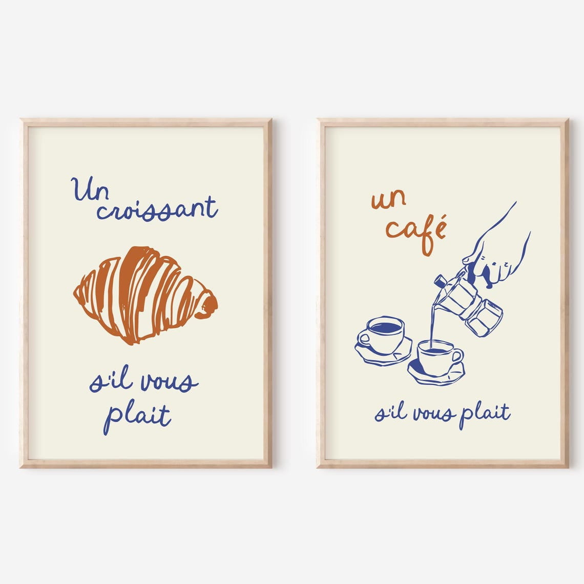 UNFFRAMED French Breakfast Poster Set, Un Croissant & Un Café Wall Art ...