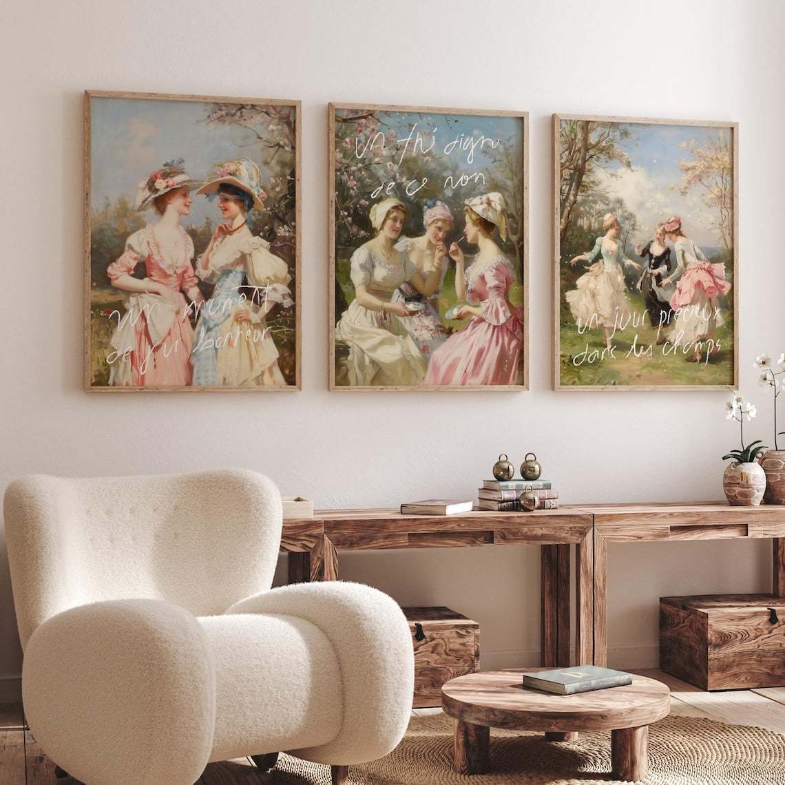 Luvia French Rococo Women In Garden Art Set Of 3 Posters - Feminine ...