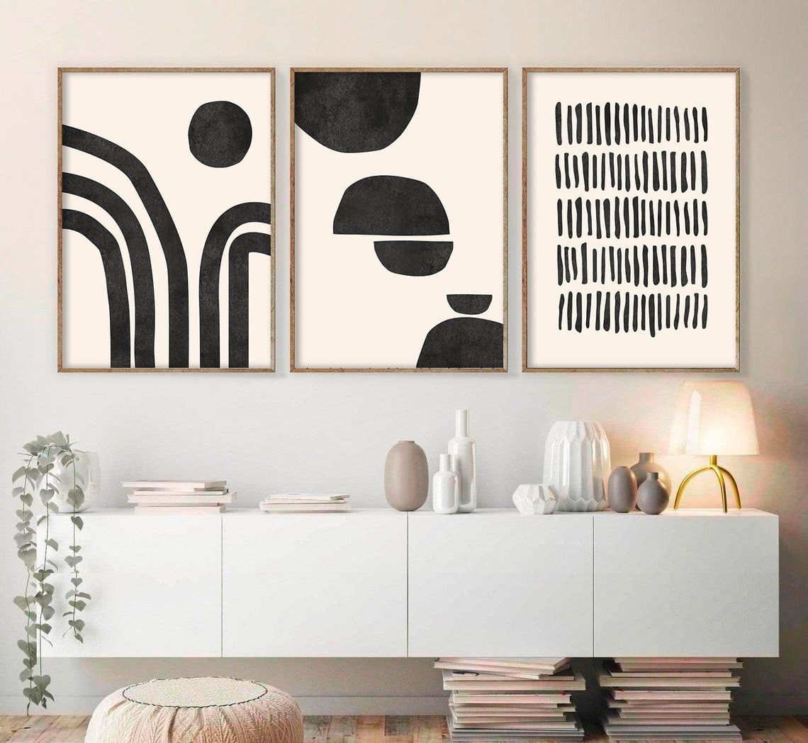 UNFFRAMED Geometric Art Posters Set, Beige & Black Mid Century Modern ...