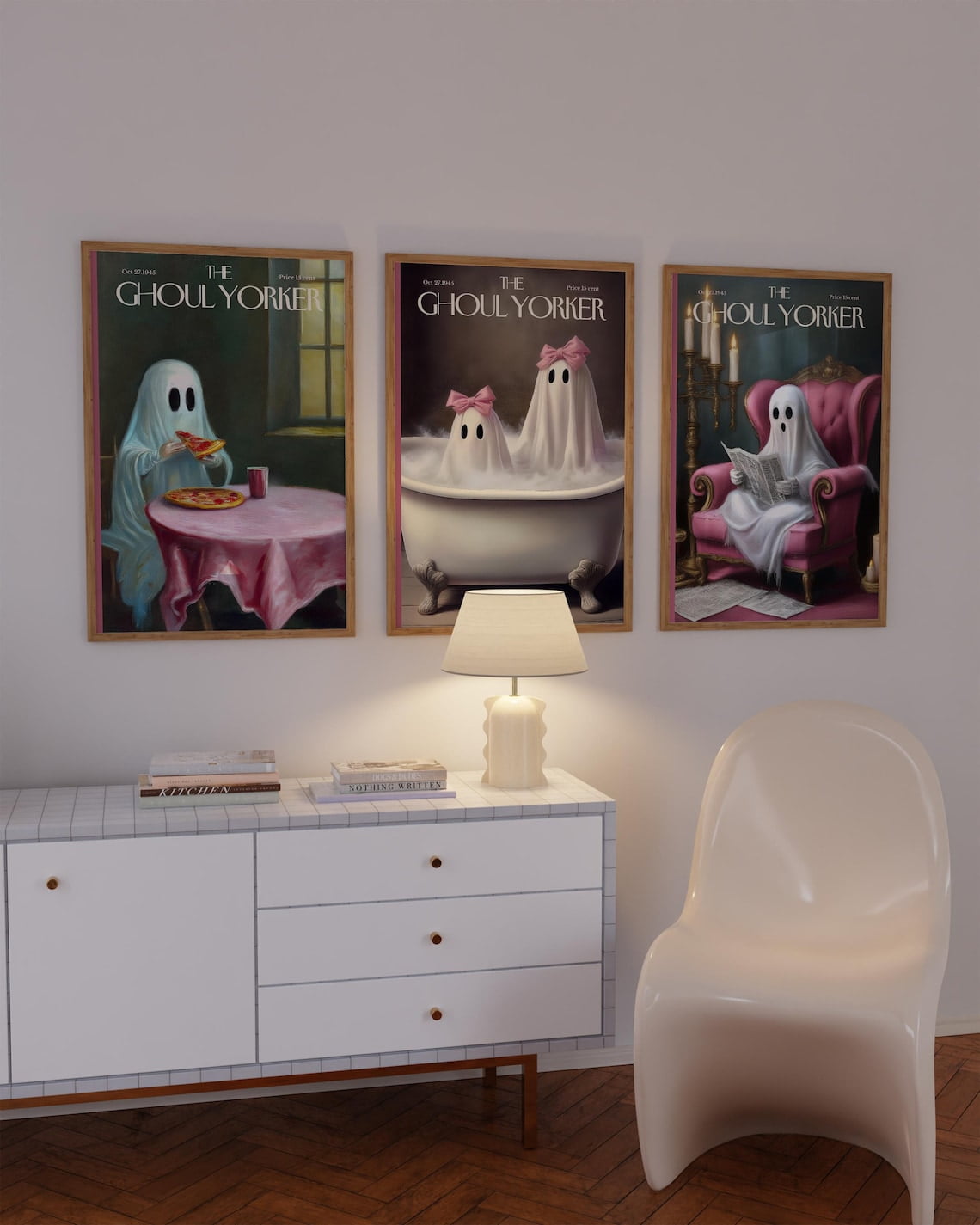 UNFFRAMED Ghost Art Posters Set, The Ghoul Yorker Covers, Whimsical ...