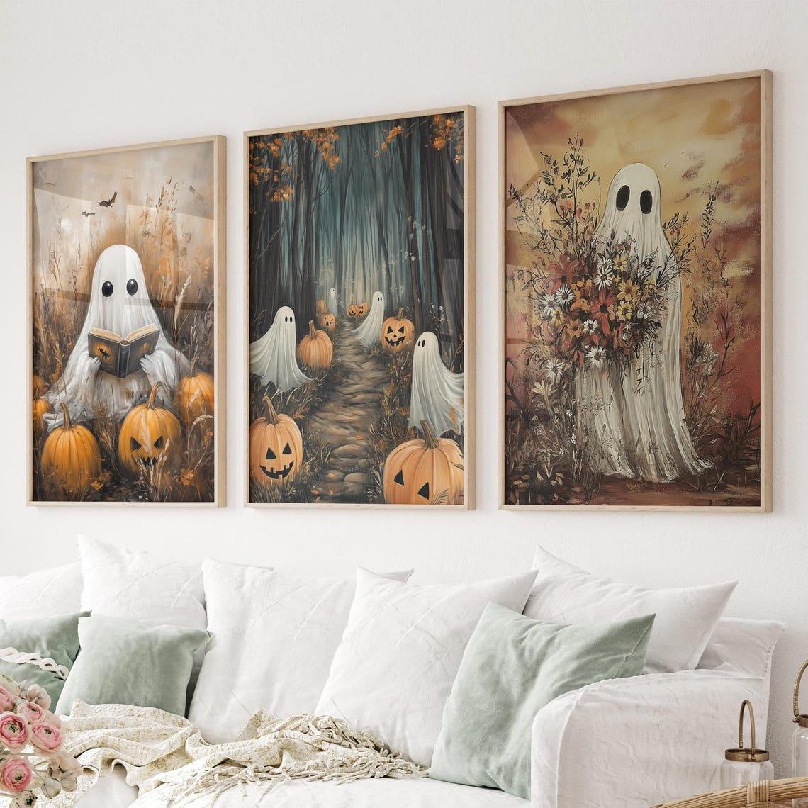 UNFFRAMED Ghost Print Set, Spooky Autumn Wall Art Set 3 Prints 20x30 ...