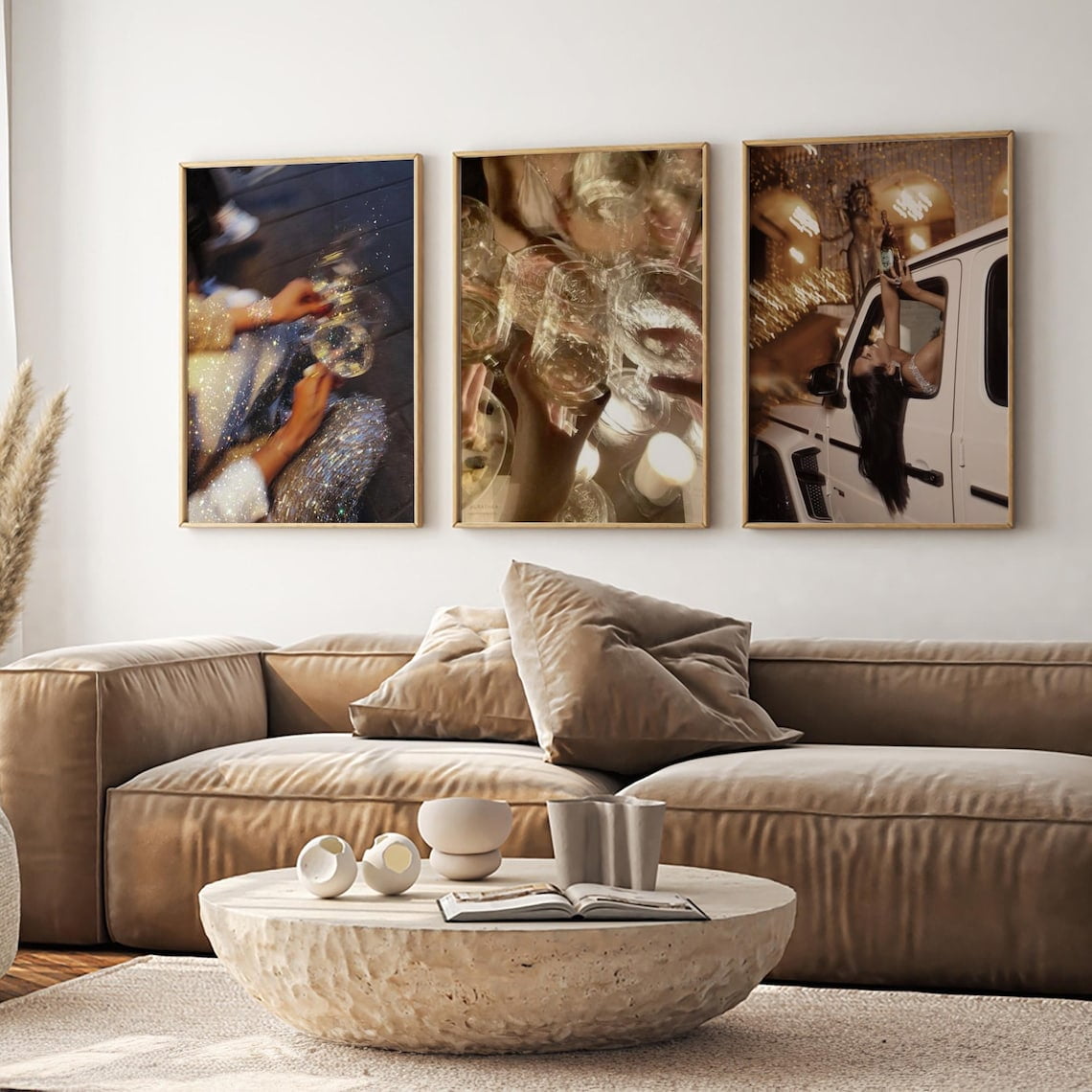 UNFFRAMED Glam Champagne Art Posters, Party Wall Decor, Set Of 3 Set 3 ...