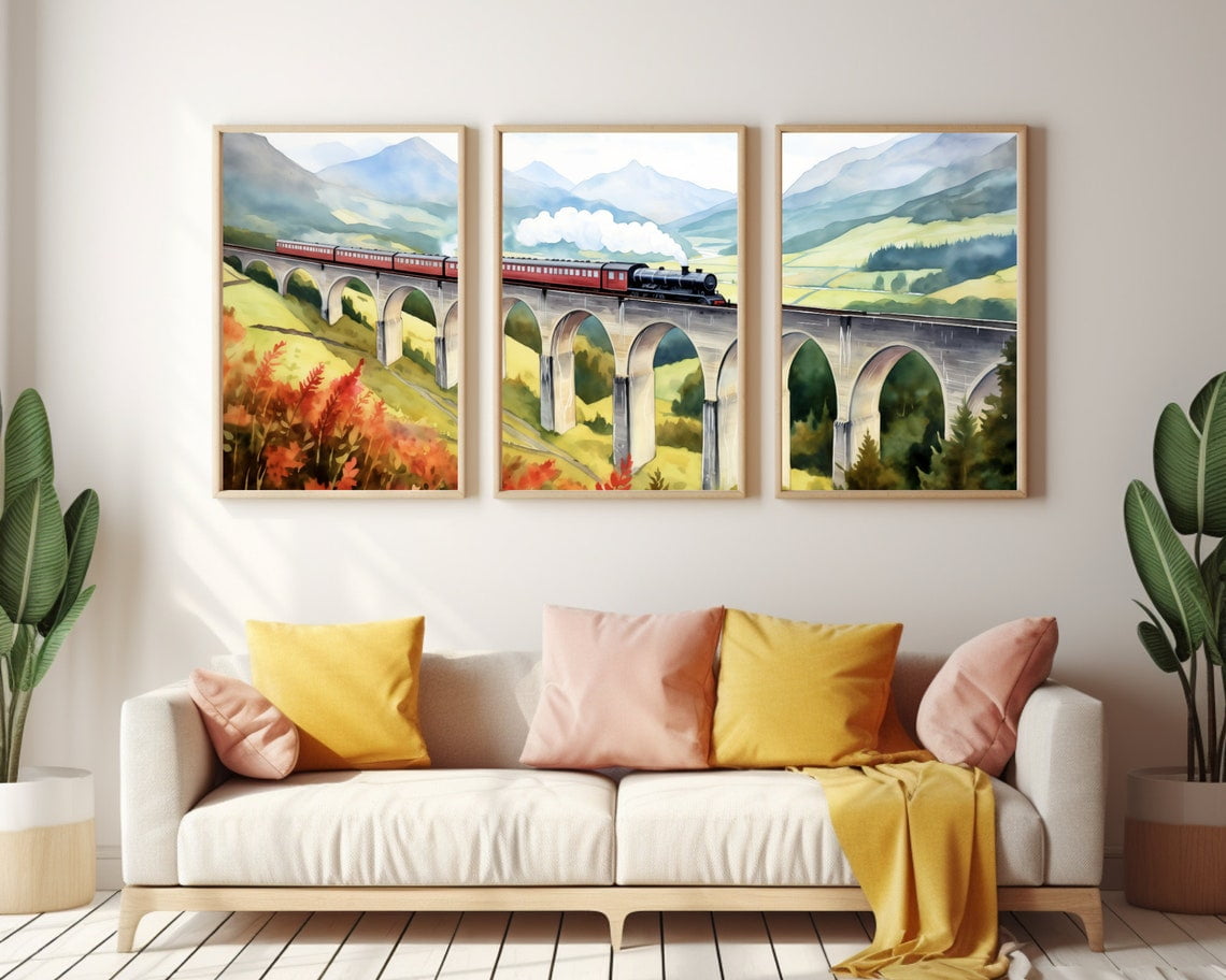 UNFFRAMED Glenfinnan Viaduct Scotland Poster Set Of 3, Steam Train Wall ...