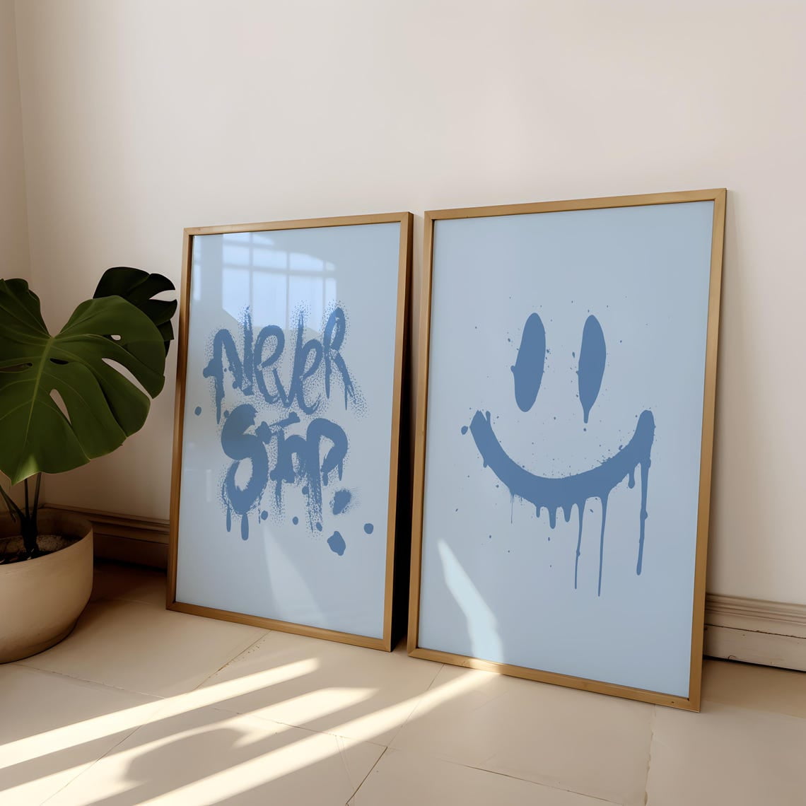 UNFFRAMED Graffiti Art Prints Set, Smile Face, Never Stop Set 2 Prints ...