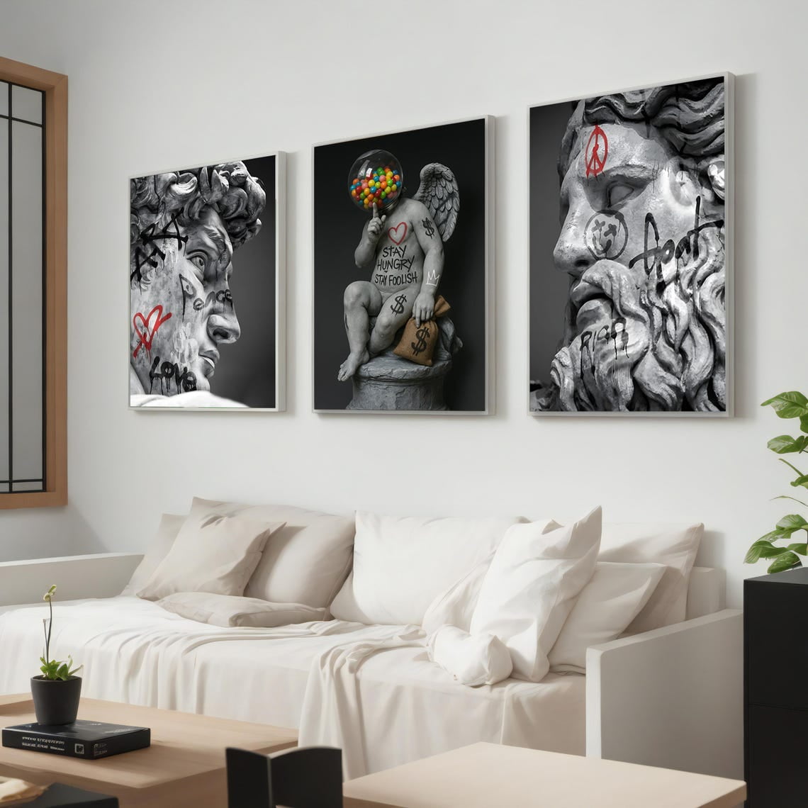 UNFFRAMED Graffiti Sculpture Set Of 3, Classical Statue Pop Art Wall ...