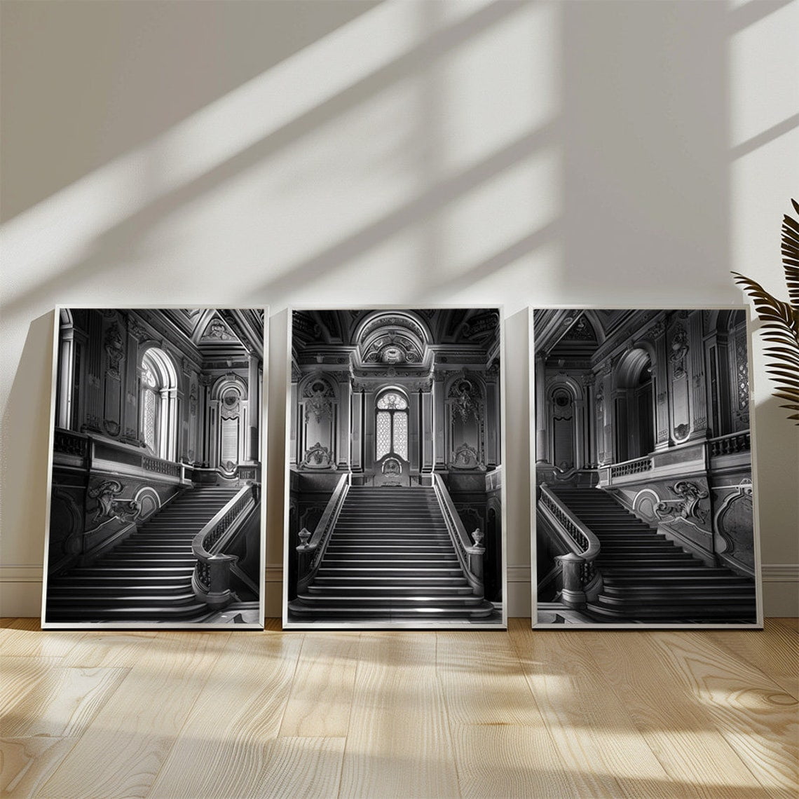 UNFFRAMED Grand Staircase Poster Set, Black and White Architectural Art ...