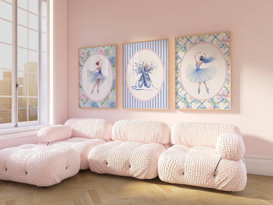 UNFFRAMED Grandmillennial Wall Art Set Of 3, Ballerina Posters ...
