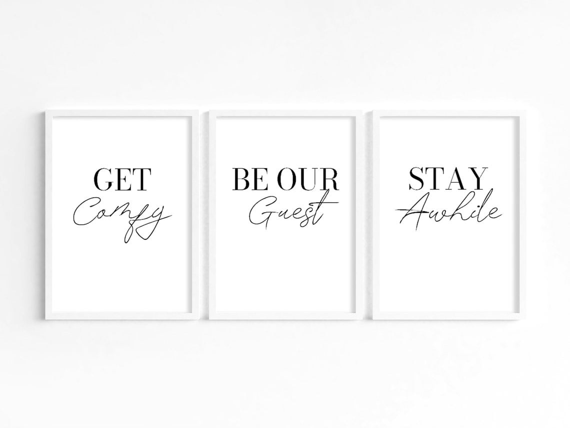 UNFFRAMED Guest Bedroom Wall Art Set, Be Our Guest Postertay Awhile ...