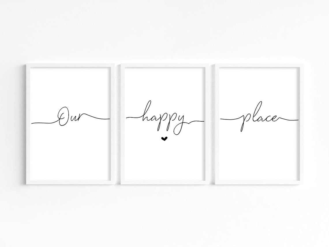 UNFFRAMED Happy Place Poster Set, Family Quote Wall Art Set 3 Prints ...