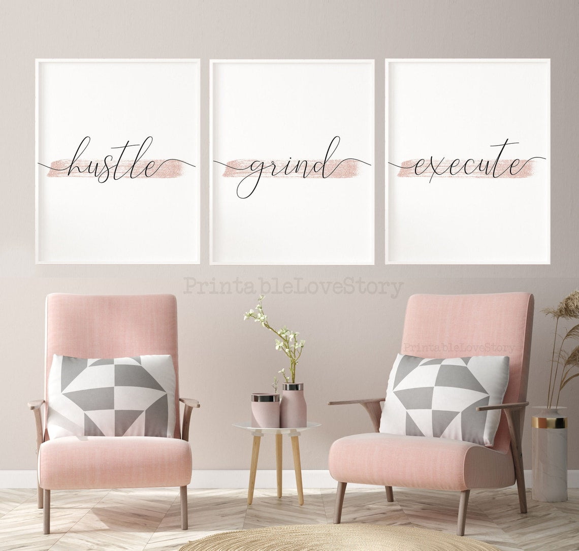 UNFFRAMED Hustle Grind Execute wall prints,Printable office wall decor ...