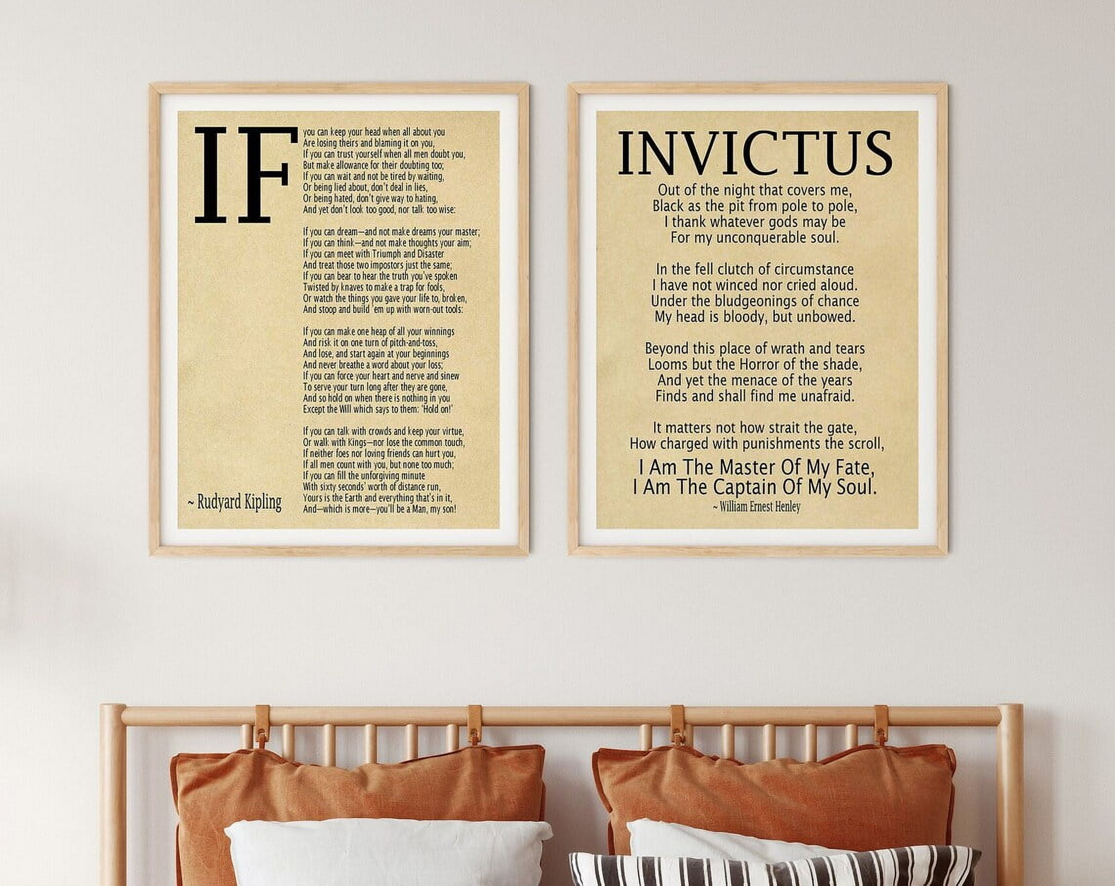 UNFFRAMED If By Rudyard Kipling And Invictus Poem Set Of 2 Motivational ...