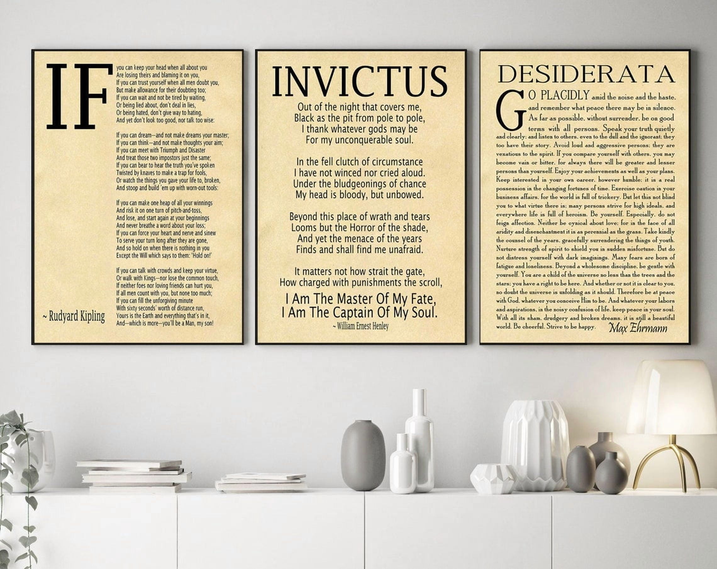 UNFFRAMED If Poem Invictus Poem And Desiderata Inspirational Poems Set ...