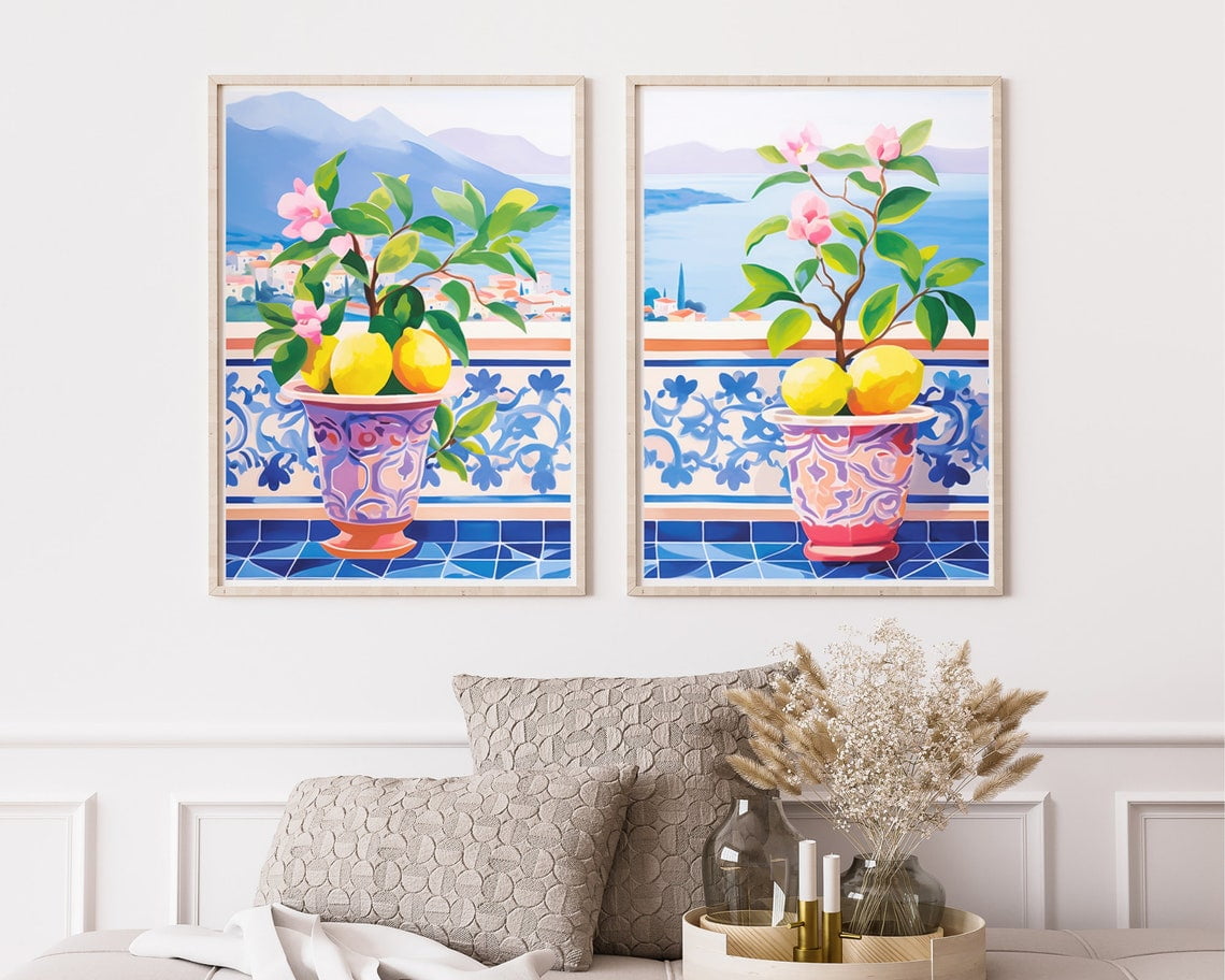UNFFRAMED Italian Balcony Poster, Set Of 2, Naples Lemon Tree Wall Art ...