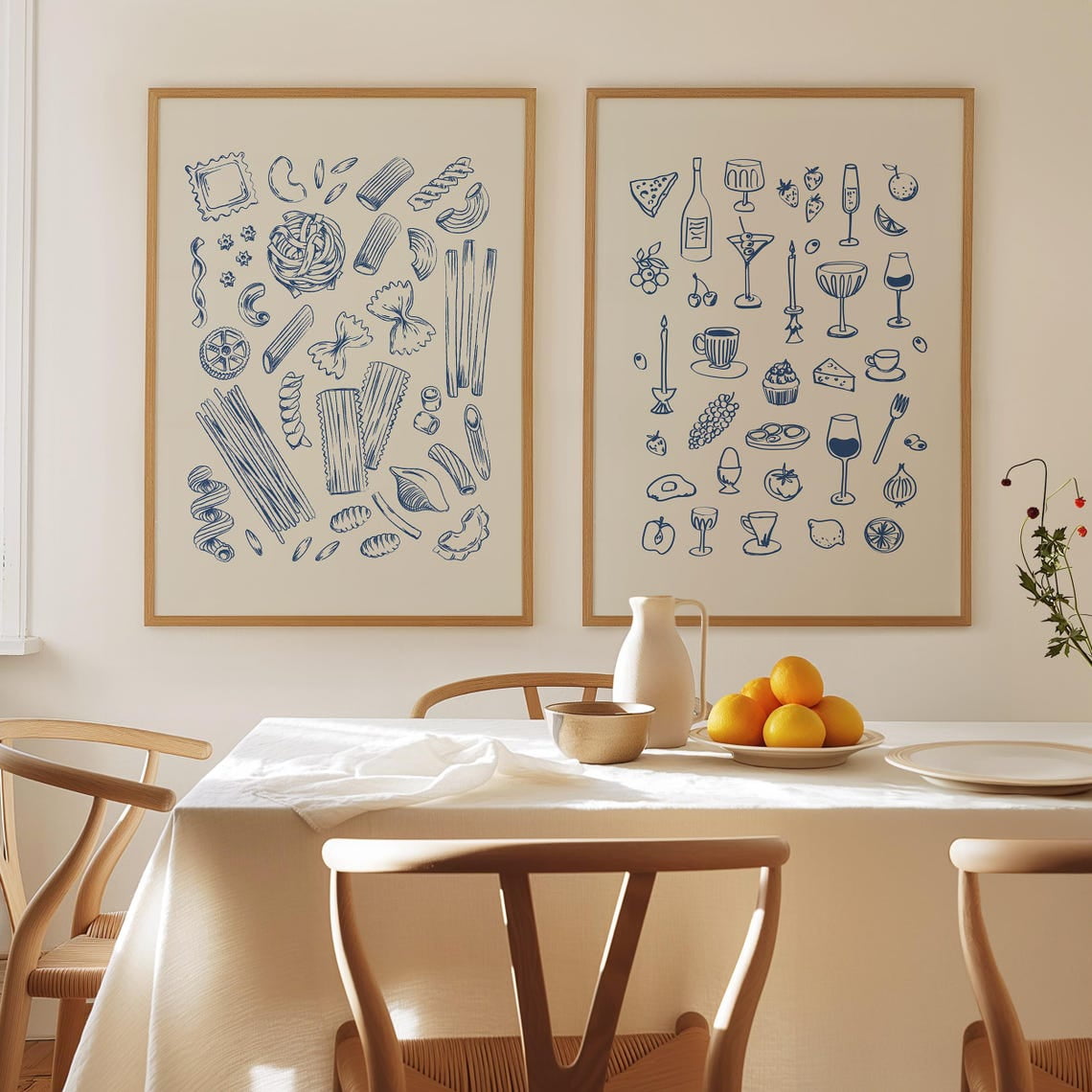 UNFFRAMED Italian Dinner Poster Set, Kitchen Wall Art Duo, Foodie Diy ...
