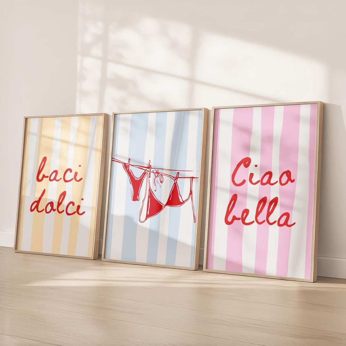 UNFFRAMED Italian Quote Wall Art Set, Ciao Bella Baci Dolci Poster Trio ...