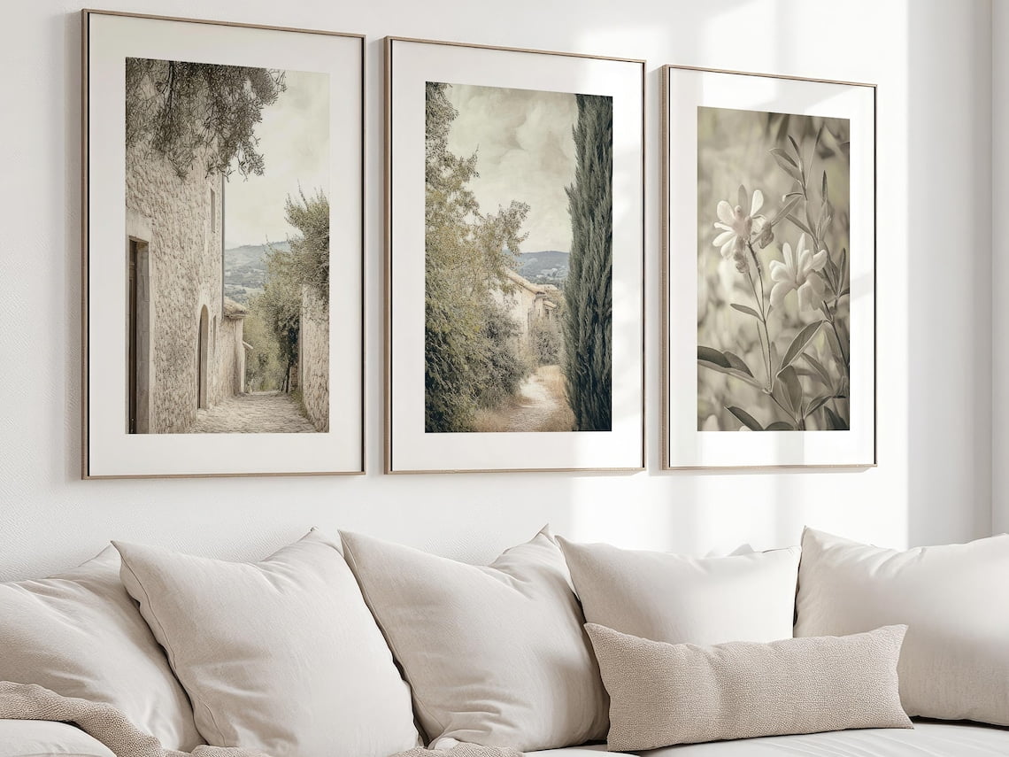 UNFFRAMED Italian Street Scene Poster Set, Rustic Beige Wall Art Set 3 ...