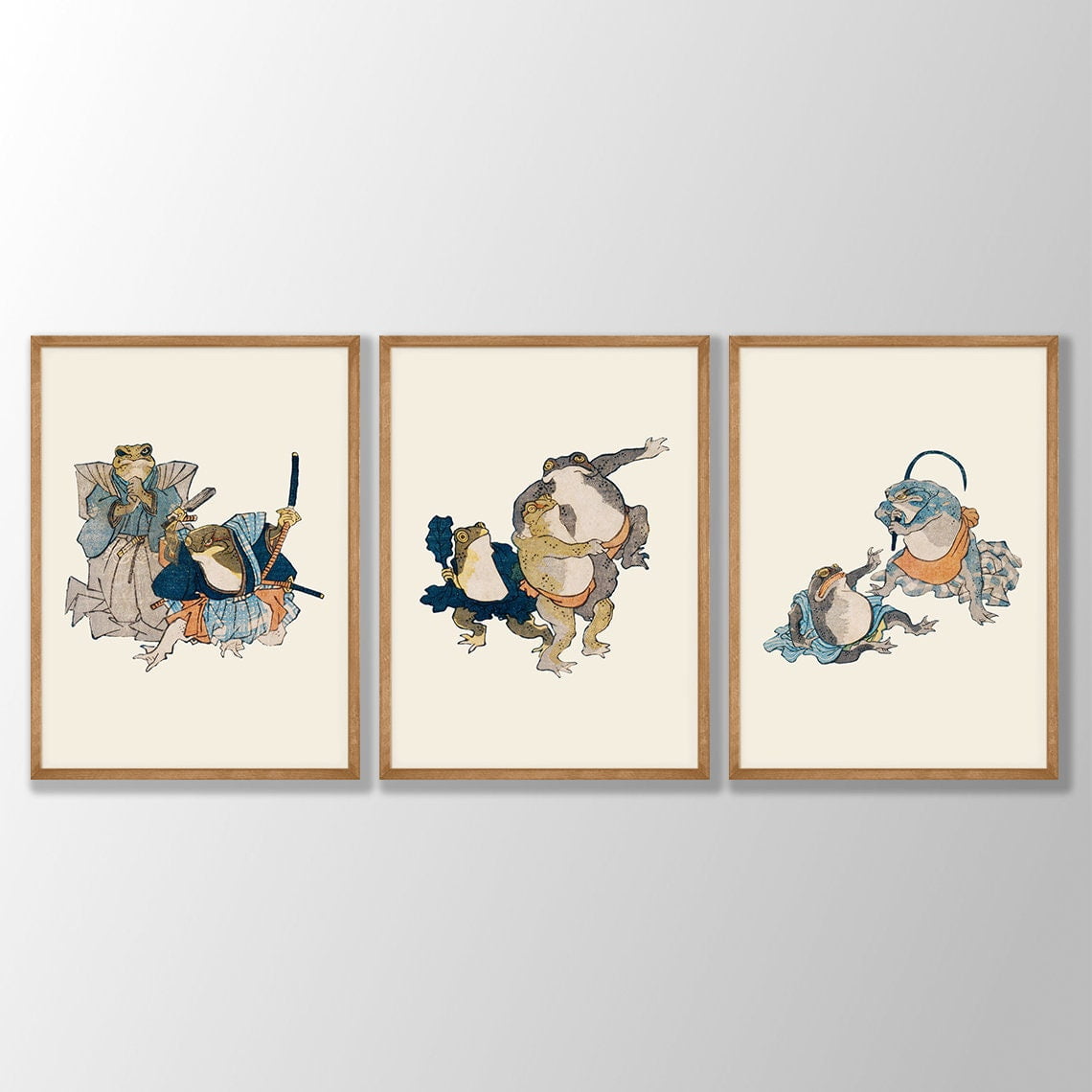 UNFFRAMED Japanese Frog Woodblock Prints Set, Ukiyo-e Gallery Wall Art ...