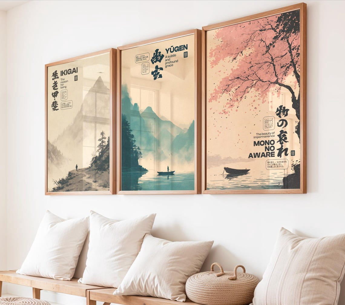 UNFFRAMED Japanese Philosophy Poster Set, Ikigai, Yugen, Mono No Aware ...